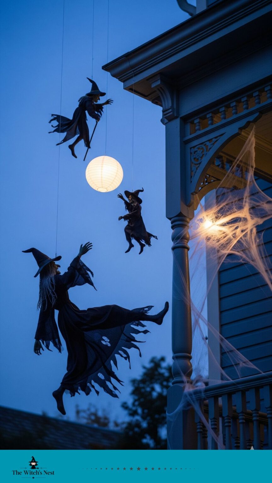 Witch Halloween: 10 Creative Ways to Hang Flying Witches - The Witch's Nest